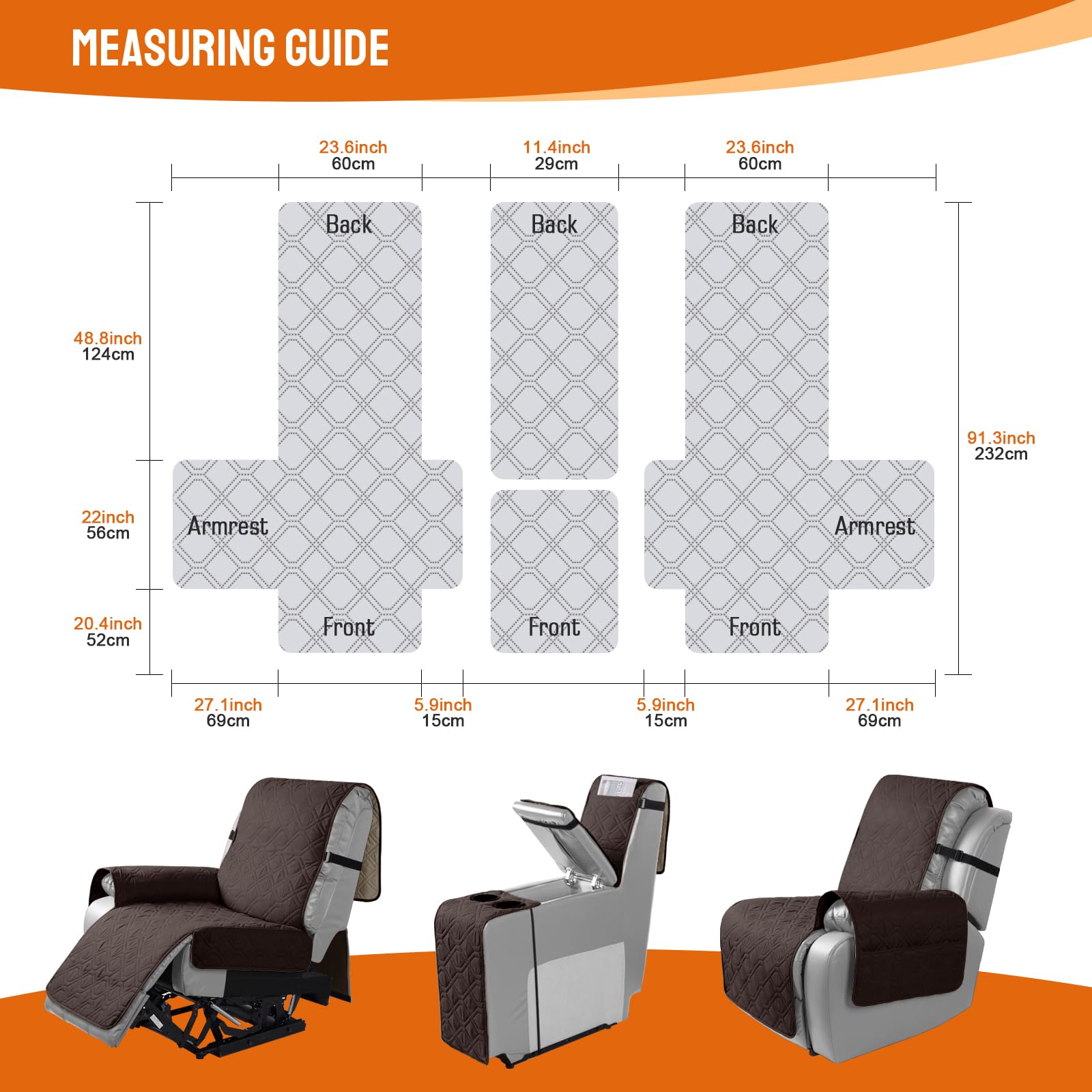 VANSOFY Loveseat Recliner Cover with Console 100% Waterproof Sofa Slipcovers Non-Slip Reclining Couch Covers Split Sofa Cover Furniture Protector for Pets, Dogs(Chocolate)
