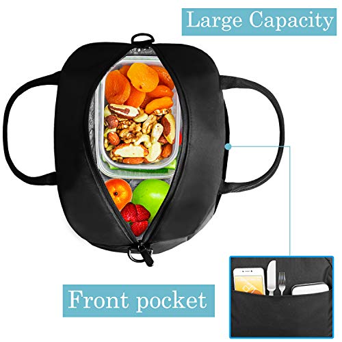 Naukay Large Lunch Bag Insulated Lunch Box for Women and Men, Light Durable Tote Bag with Adjustable Shoulder Strap for Office Work School Picnic Hiking Beach Fishing-(Black)