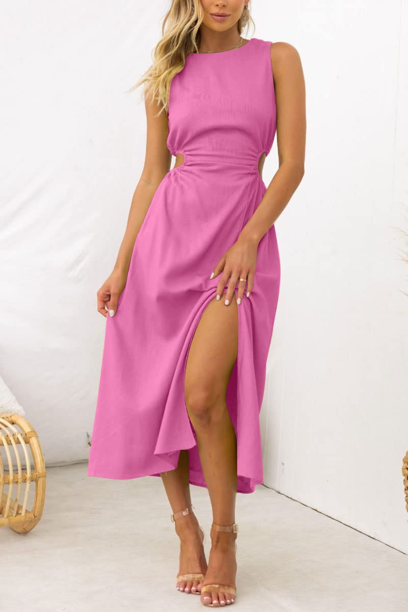 LILLUSORY Womens Ladies Pink Preppy Clothes Midi Dresses Y2k Cute Petite Girls Maxi Dresses