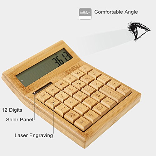 Sengu Functional Desktop Calculator Solar Power Bamboo Calculators with 12-Digit Large Display …