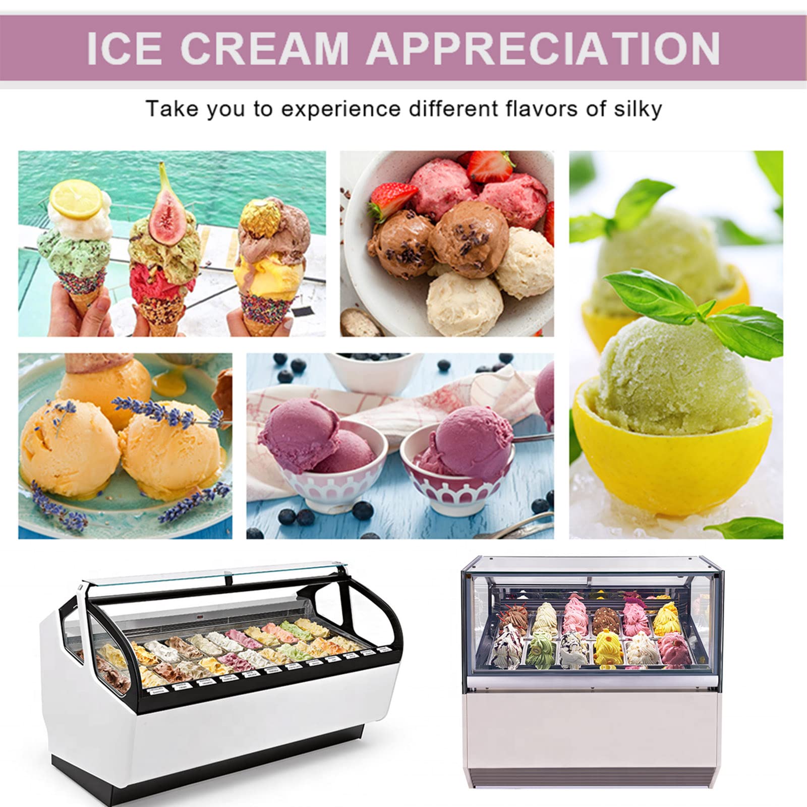 Mvckyi Commercial 40L/H Hard Ice Cream Machine, Fast Cooling Ice Cream Sorbet Making Machine, Stainless Steel Gelato Maker Machine Italian Gelato Batch Freezer for Restaurant Kitchen Equipment
