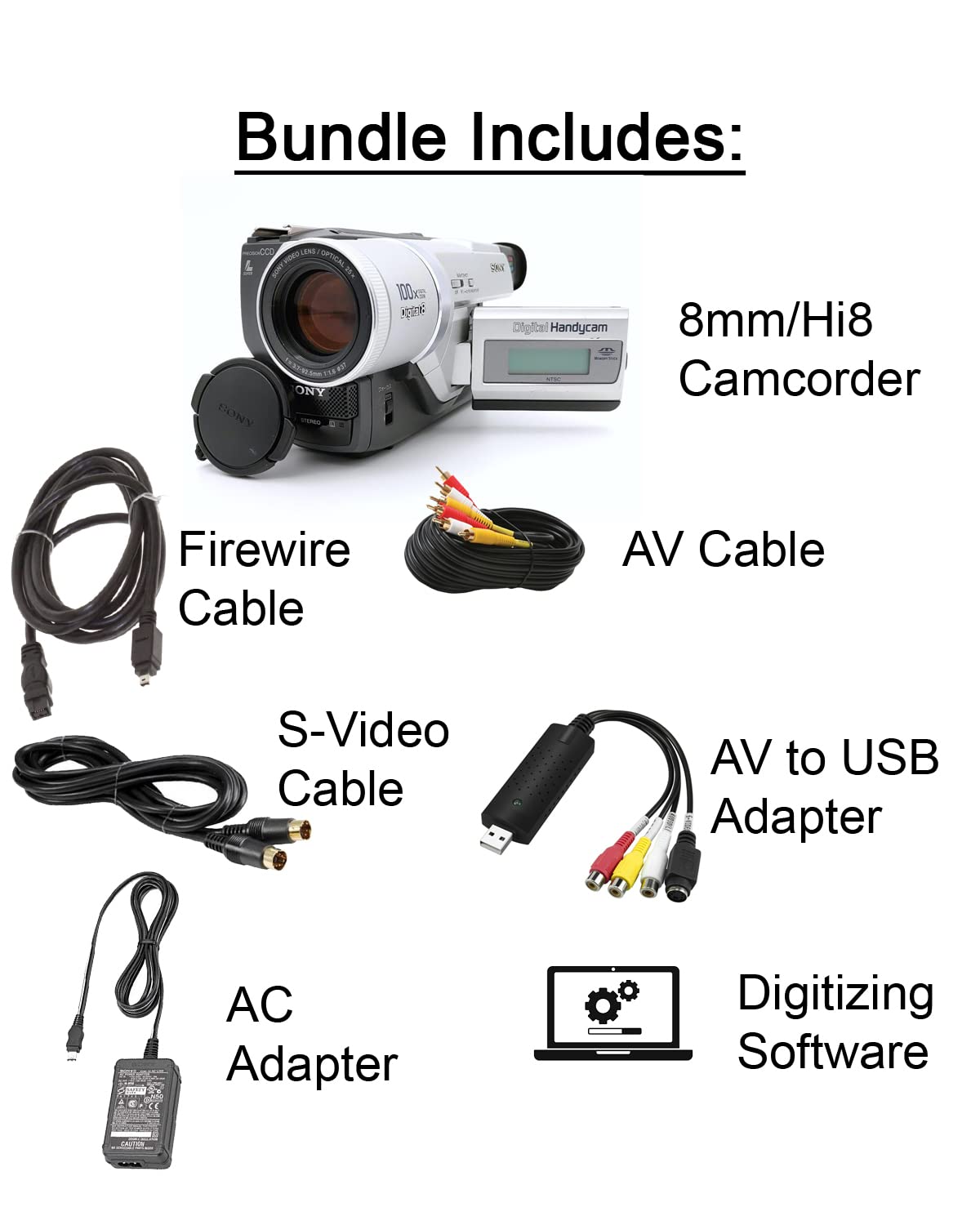 Tech Collector 8mm, Digital8, and Hi8 to Digital Converter Bundle for Digitizing 8mm Tapes, Includes Camcorder and Blank Tape