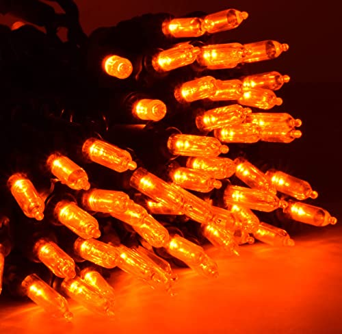 Orange LED Halloween String Lights 100 Outdoor Indoor Mini Christmas Tree Lights Set 26.9 Ft Black Wire Halloween Harvest Fall Lighting Holiday Décor Decorations