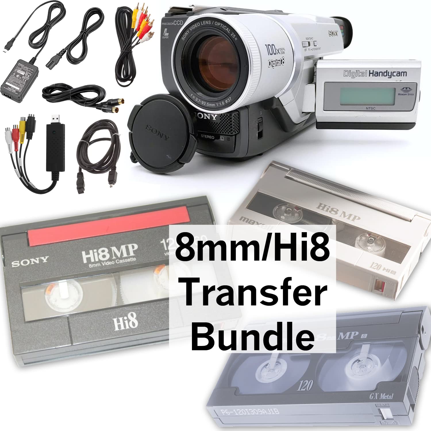 Tech Collector 8mm, Digital8, and Hi8 to Digital Converter Bundle for Digitizing 8mm Tapes, Includes Camcorder and Blank Tape