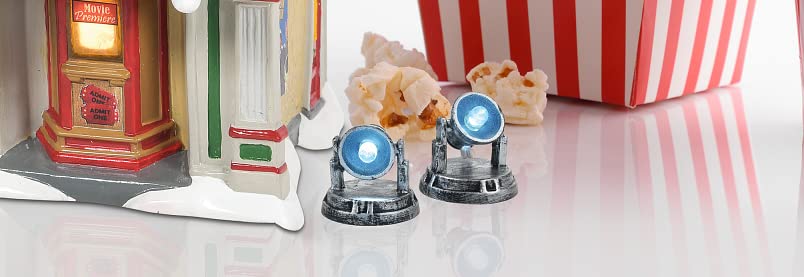 Department 56 Village Collection Accessories Movie Premiere Lamps Lit Figurine Set, 4.5 Inch, Silver