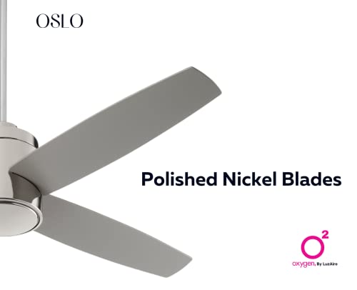 LUZAIRE DESIGN Oxygen 3-101-20 | Oslo 52" Four Blade Modern Ceiling Fan β Polished Nickel Finish | Three Speed Reversible Motor With Optional Remote Control