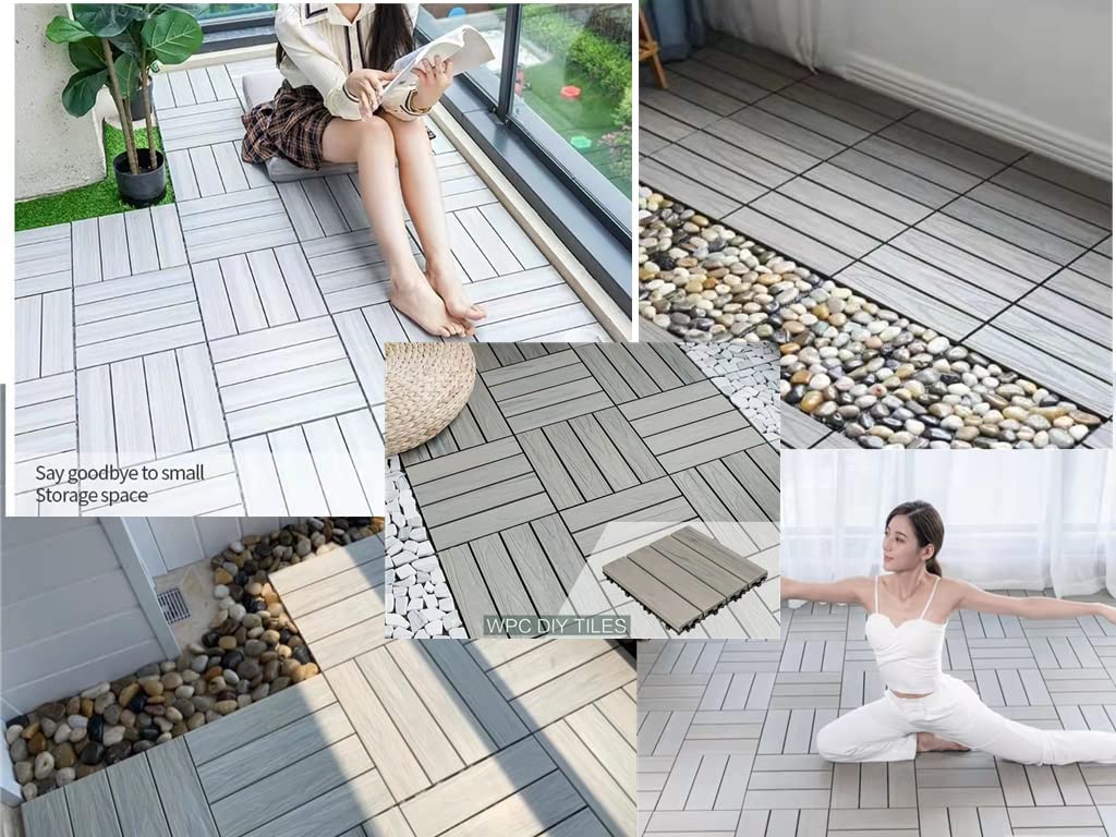 WPC Patio Deck Tiles,DIY Interlocking Decking Tiles, Floor Tile,Water Resistant Indoor Outdoor (9, 3D Organic White)