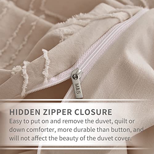 Maple&Stone King Duvet Cover Set, 3 Pieces Textured Tufted Boho Bedding Sets Zipper Closure Design with Ties, 1 Duvet Cover + 2 Pillow Shams, Comforter NOT Included (Khaki, King Size)