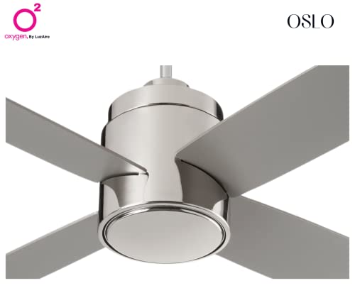 LUZAIRE DESIGN Oxygen 3-101-20 | Oslo 52" Four Blade Modern Ceiling Fan β Polished Nickel Finish | Three Speed Reversible Motor With Optional Remote Control