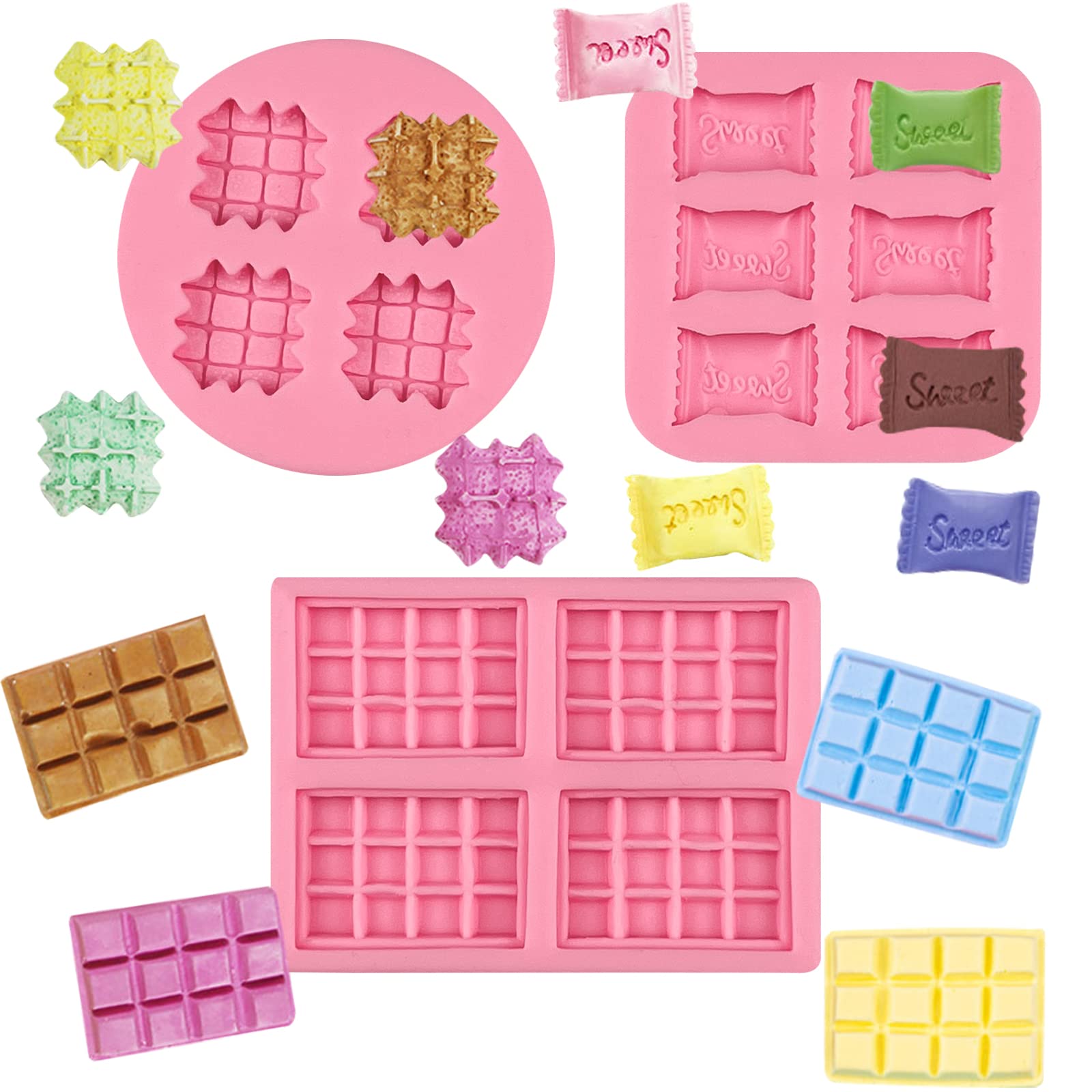 Chocolate Silicone Molds, Waffle Cookie Cake Decorating Fondant Molds 3 Pcs, Candy Mousse Butter Molds, DIY Resin, Clay Molds for Baby Showers, Birthdays, Thanksgiving, Easter, Valentine's Day