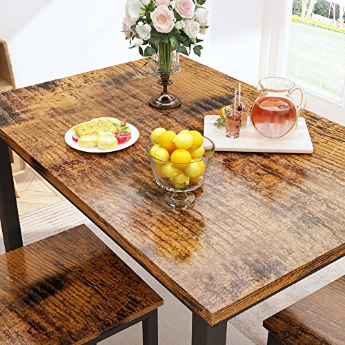 Recaceik 3 Piece Chairs for 2, Modern Wood Room, Small Dining Breakfast Table Set with 2 Stools & Metal Frame for Kitchen, 35 Inch, Brown