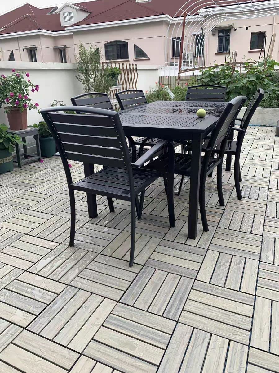 WPC Patio Deck Tiles,DIY Interlocking Decking Tiles, Floor Tile,Water Resistant Indoor Outdoor (9, 3D Organic White)