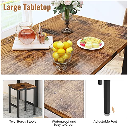 Recaceik 3 Piece Chairs for 2, Modern Wood Room, Small Dining Breakfast Table Set with 2 Stools & Metal Frame for Kitchen, 35 Inch, Brown
