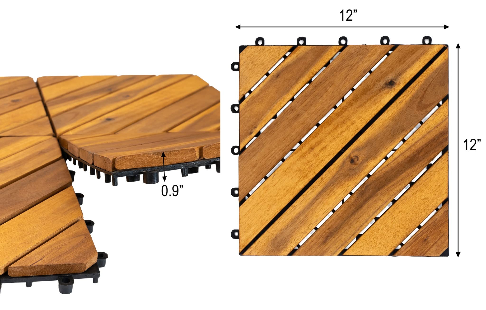 YAMAZING 12βx12β Solid Wood Interlocking Flooring Tiles (Pack of 9), Acacia Hardwood Deck Tiles,Floor Tiles for Both Indoor & Outdoor Use, Waterproof All Weather