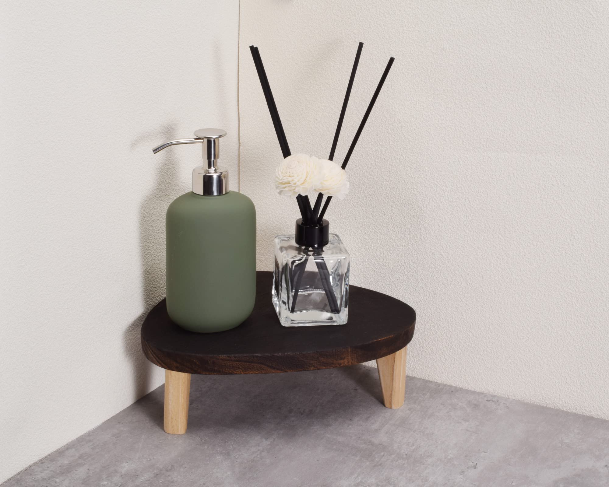 RiLiKar Wooden Risers for Display Decorative Coffee Bar Table Tray Bathroom Countertop Organizer Farmhouse Corner Soap Stand Rustic Wood Pedestal Stand Soap Dispenser Tray - Black