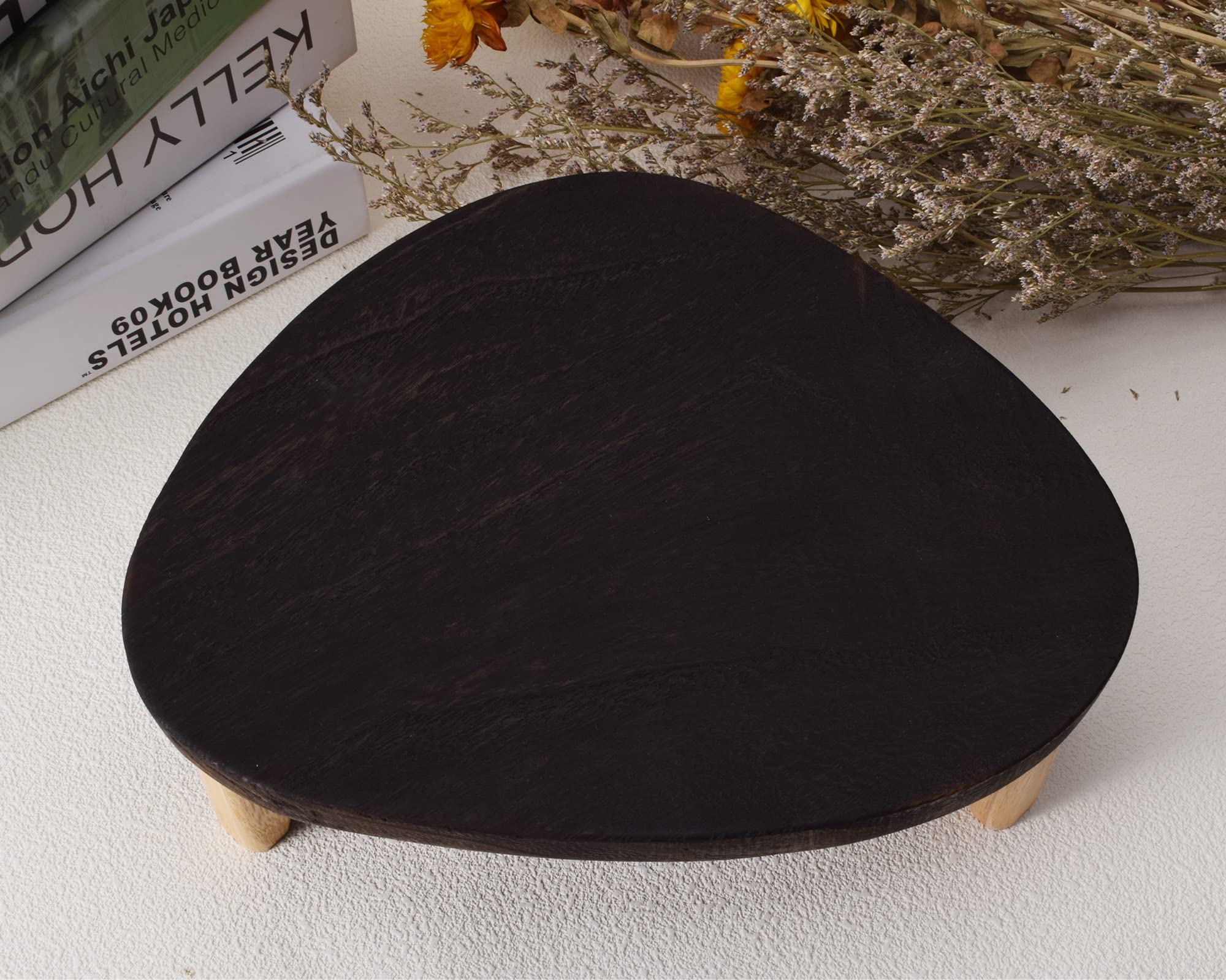 RiLiKar Wooden Risers for Display Decorative Coffee Bar Table Tray Bathroom Countertop Organizer Farmhouse Corner Soap Stand Rustic Wood Pedestal Stand Soap Dispenser Tray - Black