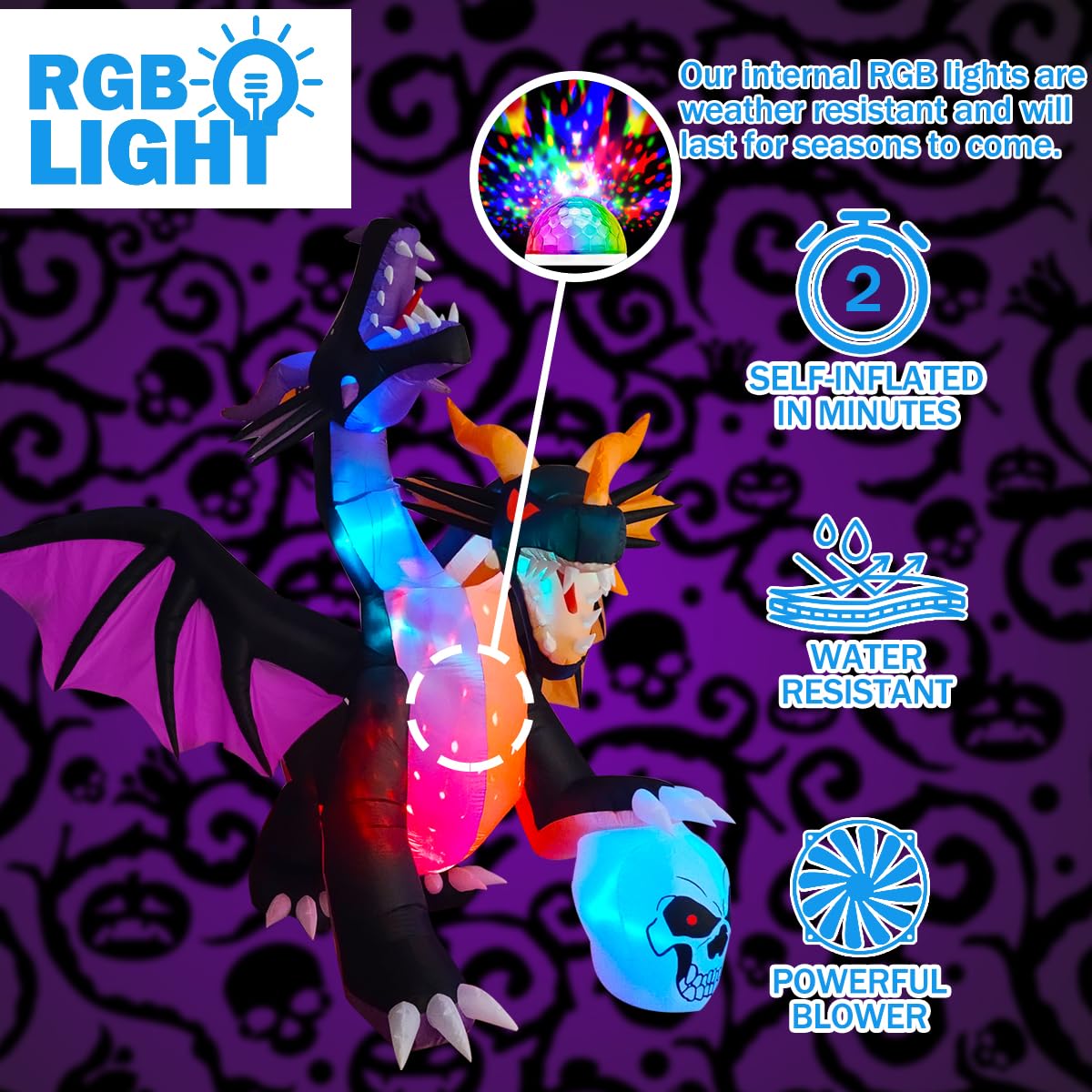 BLOWOUT FUN 8.3FT Long 7FT Tall Inflatable Halloween Giant Fire & Ice Twin-Headed Dragon Decoration, Flash LED Blow Up Lighted Clearance Decor Indoor Outdoor Holiday Art Decor Decorations