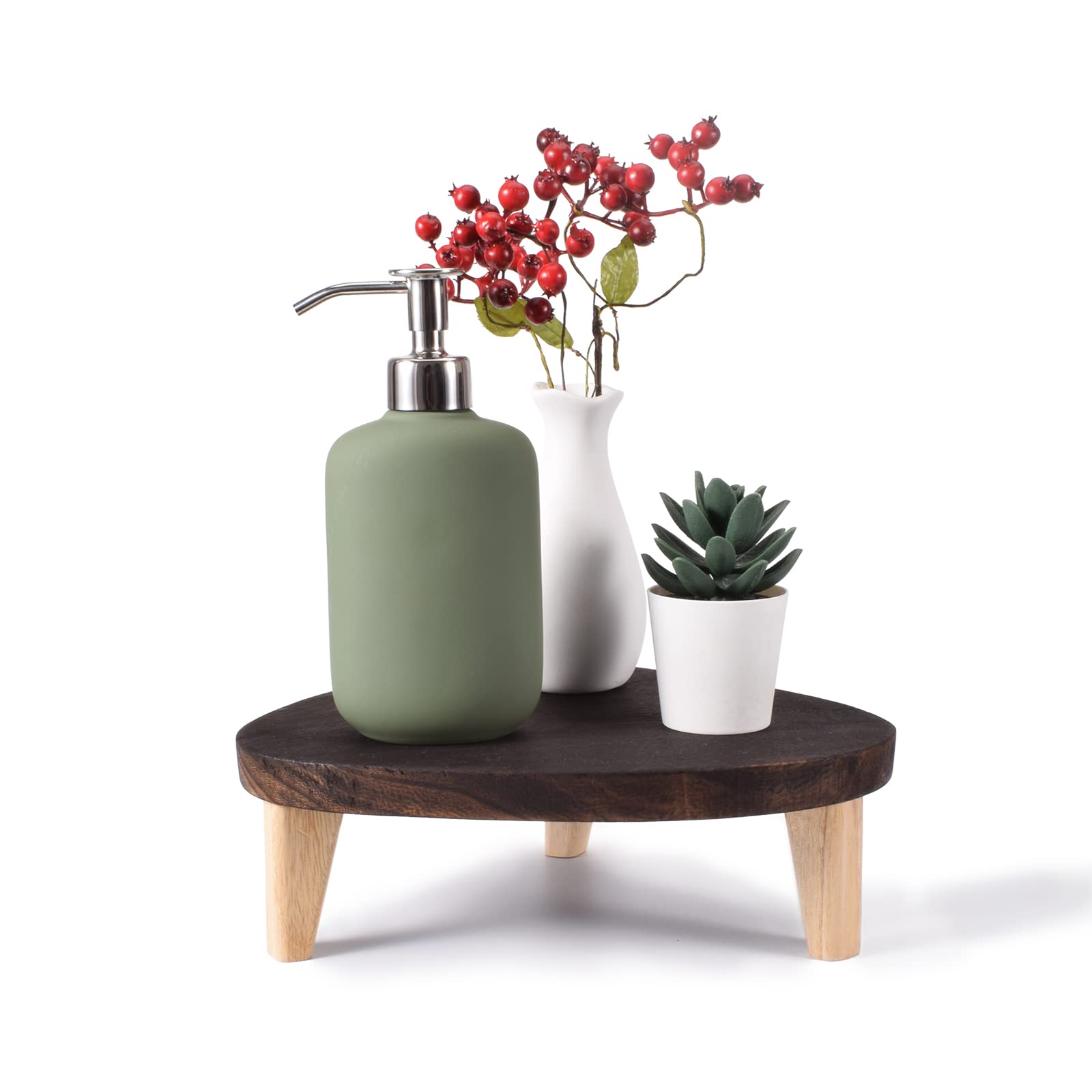 RiLiKar Wooden Risers for Display Decorative Coffee Bar Table Tray Bathroom Countertop Organizer Farmhouse Corner Soap Stand Rustic Wood Pedestal Stand Soap Dispenser Tray - Black