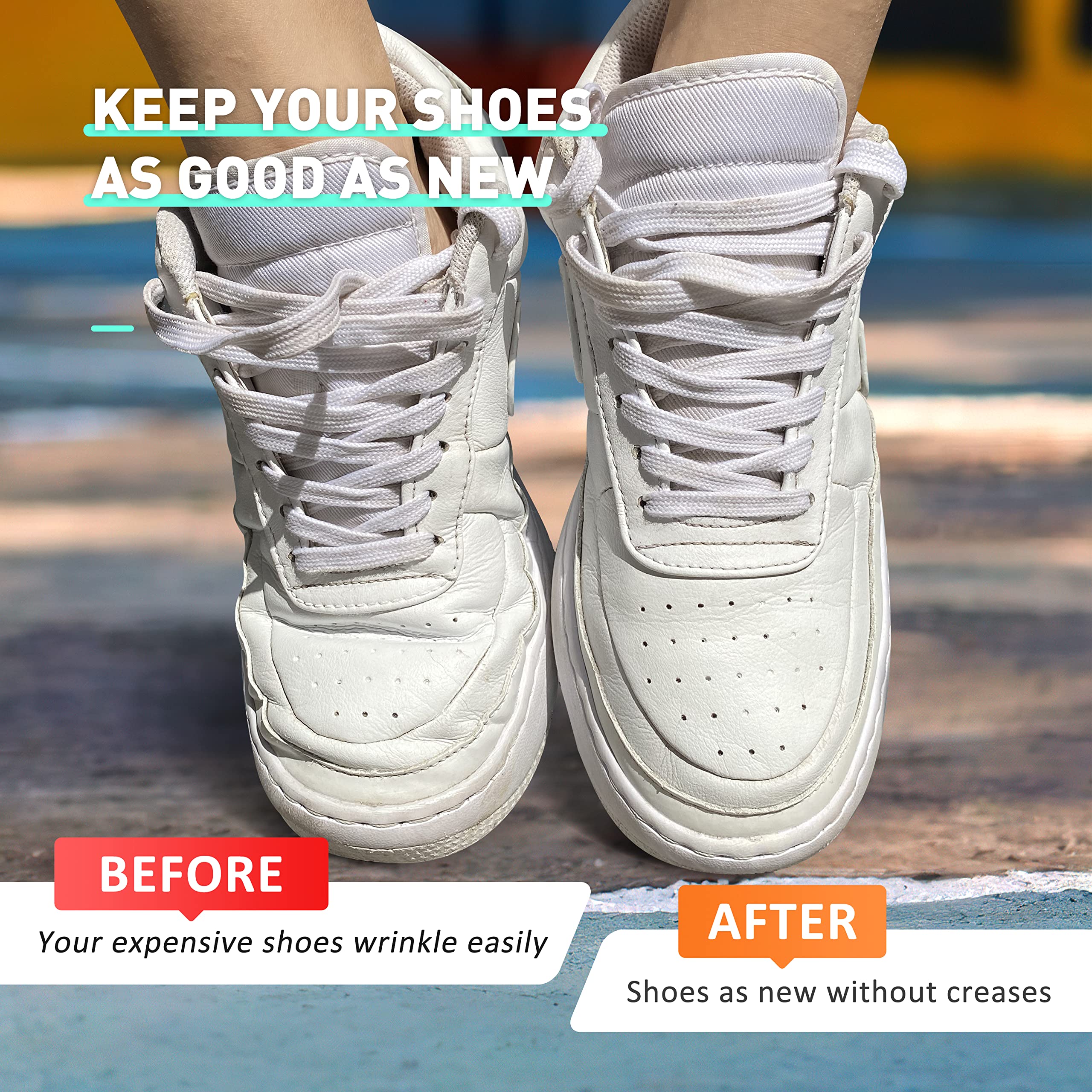 Crease Protectors Suitable for Most Sneakers, 4 Pairs Crease Protectors for Jordan 1, Air Force 1, and Dunk Low; Men's 7.5-12/ Women's 5-8.5 (Men's US Size 7.5-12, Black+White)