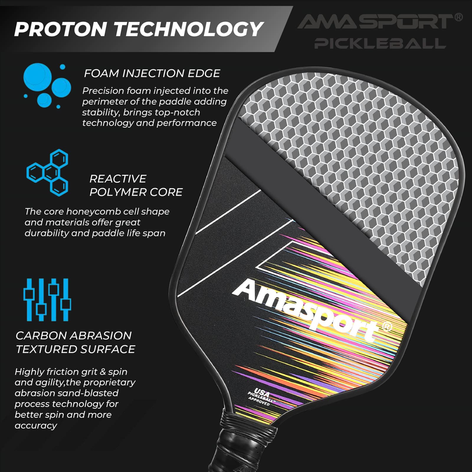 PICKLETECH AMA Sport Kronos Pickleball Paddle - USA Pickleball Approved