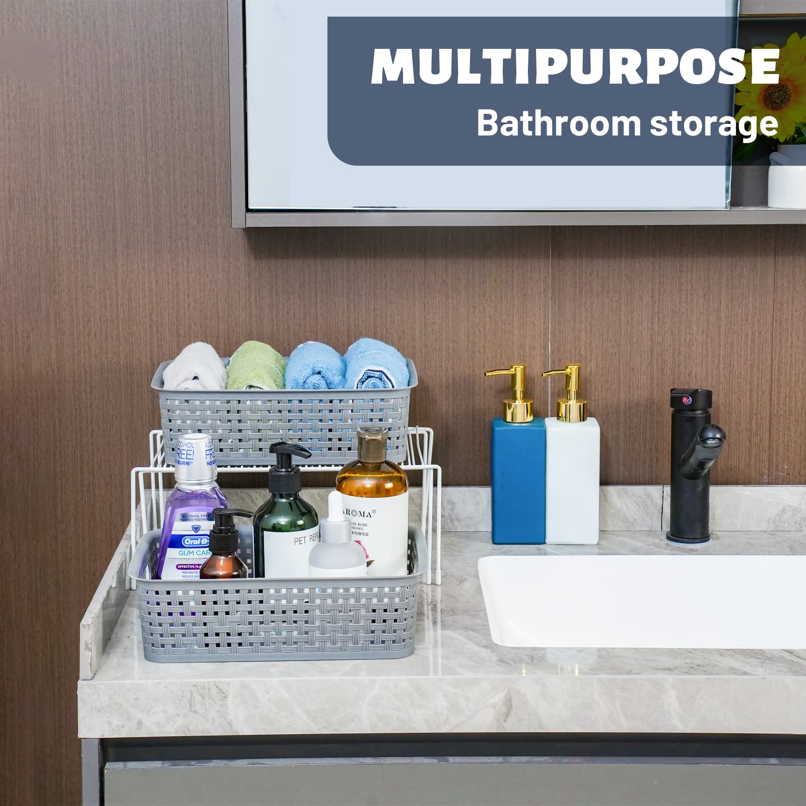 8 Pack Plastic Storage Baskets - Small Pantry for Organizing and Storage Bins for Bathroom,Kitchen,Shelves,Closet, Laundry Room,Bedroom, Classroom,Playroom