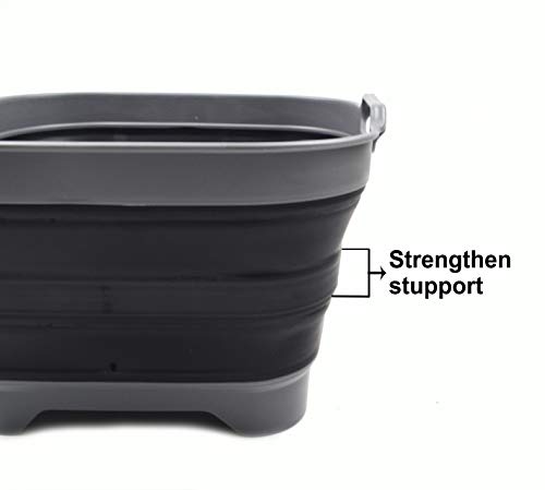 SAMMART 10L (2.64 gallon) Collapsible Dishpan with Draining Plug - Foldable Washing Basin - Portable Dish Washing Tub - Space Saving Kitchen Storage Tray (1, Grey/Black)
