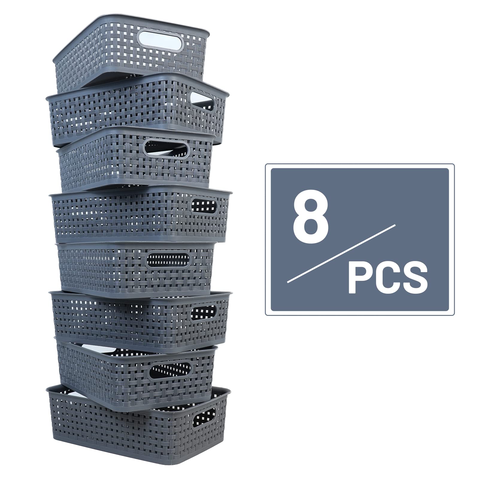 8 Pack Plastic Storage Baskets - Small Pantry for Organizing and Storage Bins for Bathroom,Kitchen,Shelves,Closet, Laundry Room,Bedroom, Classroom,Playroom