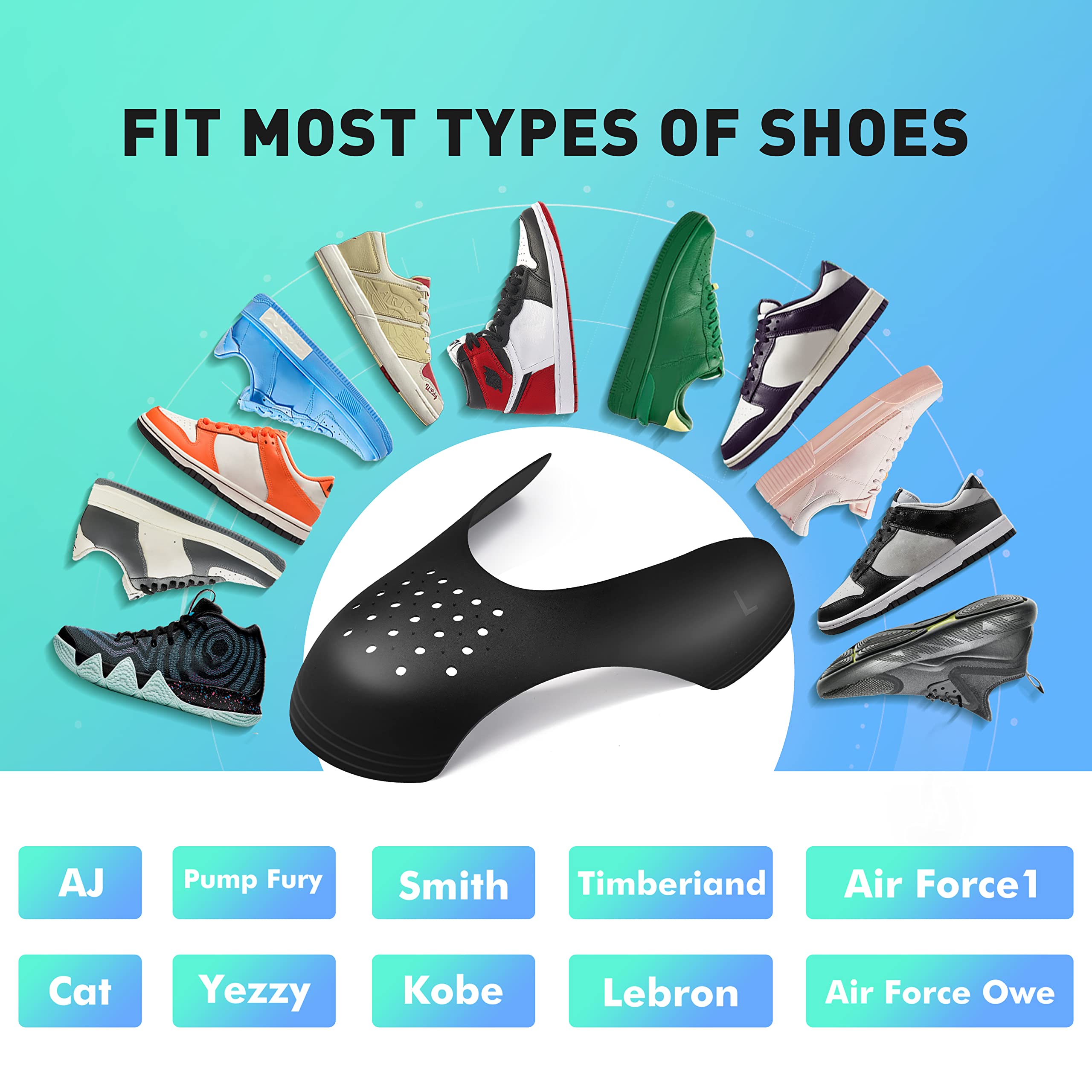 Crease Protectors Suitable for Most Sneakers, 4 Pairs Crease Protectors for Jordan 1, Air Force 1, and Dunk Low; Men's 7.5-12/ Women's 5-8.5 (Men's US Size 7.5-12, Black+White)
