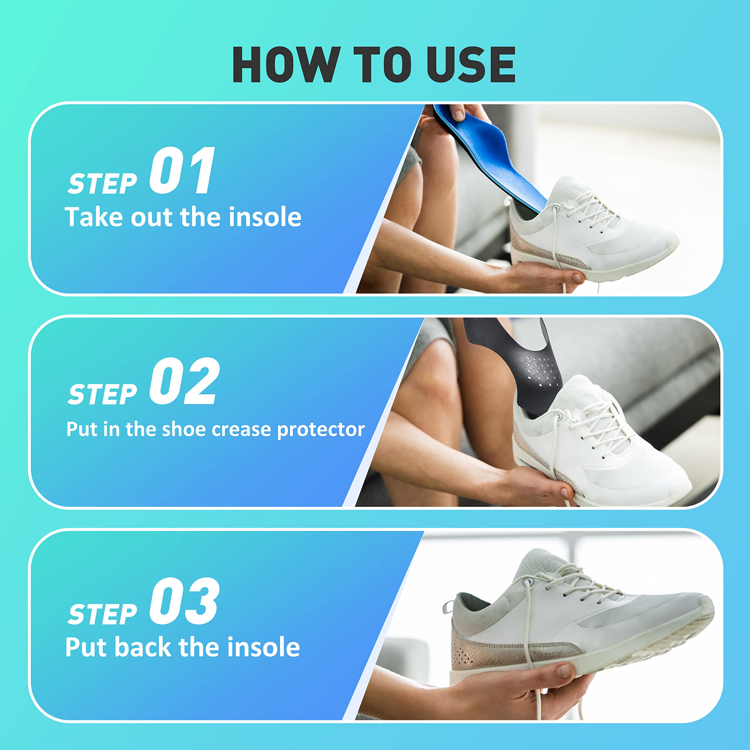 Crease Protectors Suitable for Most Sneakers, 4 Pairs Crease Protectors for Jordan 1, Air Force 1, and Dunk Low; Men's 7.5-12/ Women's 5-8.5 (Men's US Size 7.5-12, Black+White)