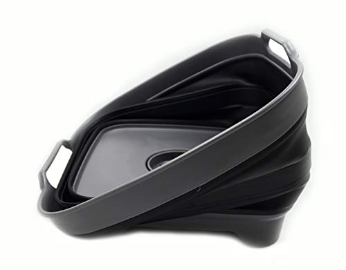 SAMMART 10L (2.64 gallon) Collapsible Dishpan with Draining Plug - Foldable Washing Basin - Portable Dish Washing Tub - Space Saving Kitchen Storage Tray (1, Grey/Black)