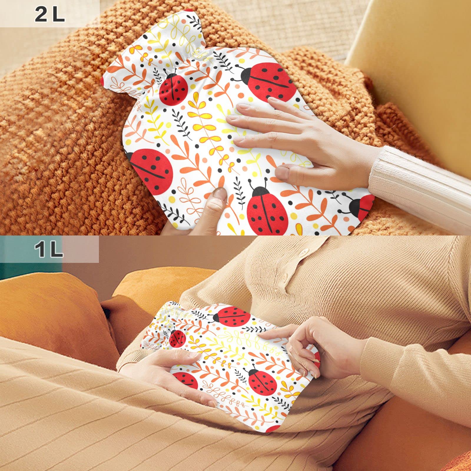 Ladybug Hot Water Bottle with Cover 1L Small Hot Water Bag for Pain Relief Cramps BAP Free