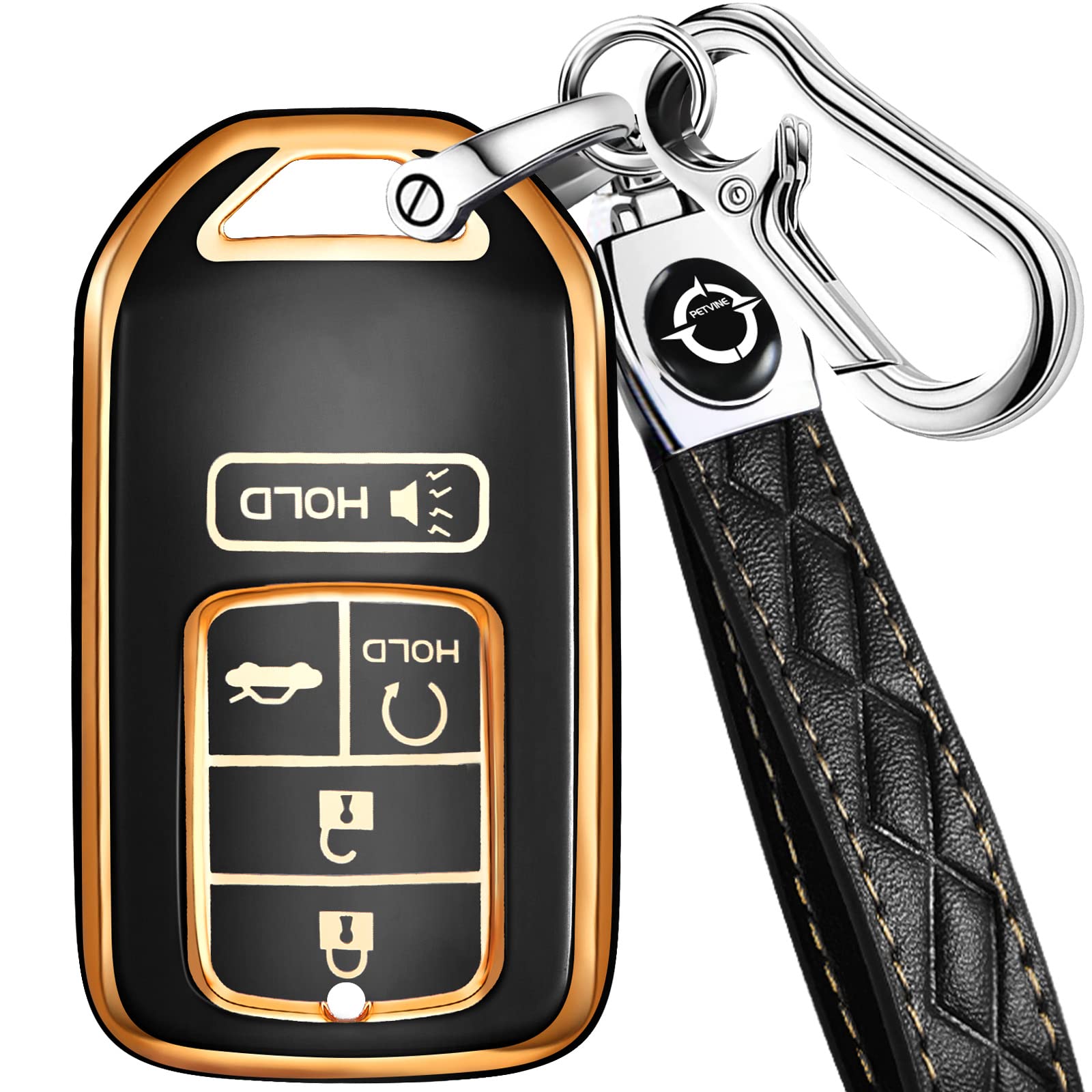 Toykee for Honda Key Fob Cover Keychain Accessories for Accord Civic CR-V CRV Pilot Passport HRV EX EX-L Touring Premium Odyssey 5 Buttons, TPU Case+D-Ring+Key Chain+Hook(Black)