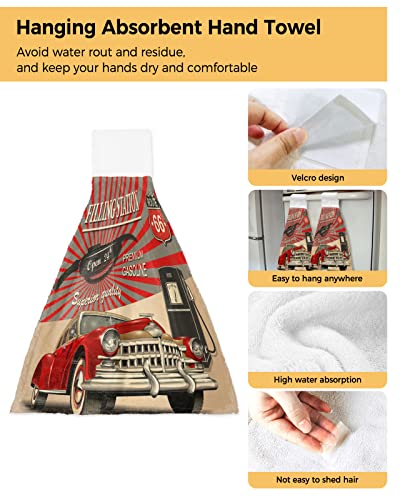 Krisyeol Hanging Kitchen Towel 1 Pcs Retro Filling Station Car Posters Soft Dish Towel Water Absorbent Hook and Loop Hand Towel for Bathroom Tea Bar Washroom Toilet Home Decor