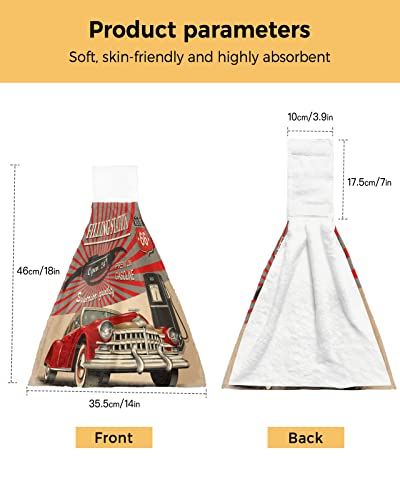Krisyeol Hanging Kitchen Towel 1 Pcs Retro Filling Station Car Posters Soft Dish Towel Water Absorbent Hook and Loop Hand Towel for Bathroom Tea Bar Washroom Toilet Home Decor