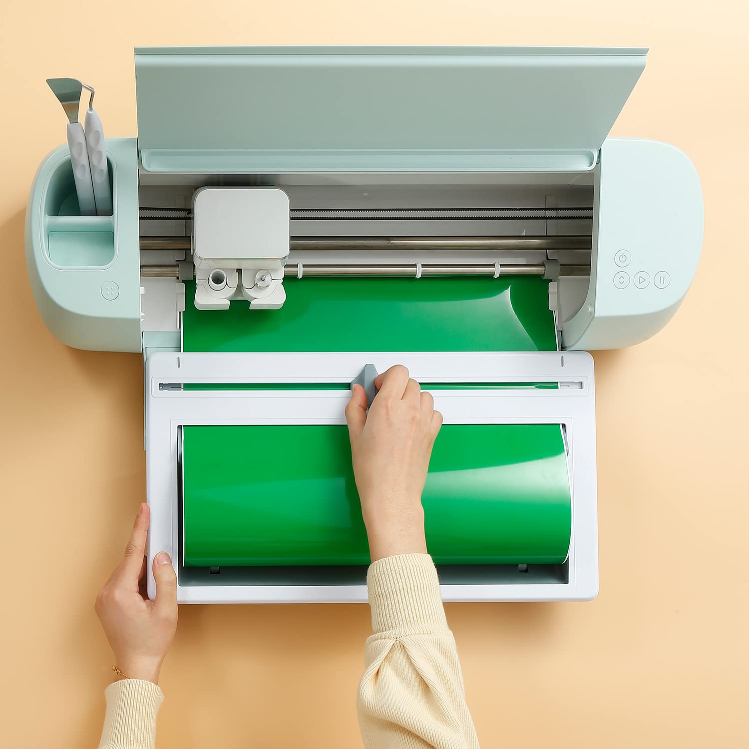 Roll Holder with Cutter Perfect for Smart Vinyl and Heat Transfer Iron On, Vinyl Roll Holder Compatible with Cricut Maker 3 and Explore 3