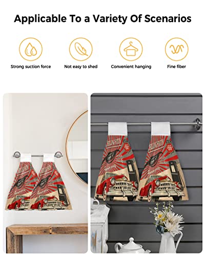Krisyeol Hanging Kitchen Towel 1 Pcs Retro Filling Station Car Posters Soft Dish Towel Water Absorbent Hook and Loop Hand Towel for Bathroom Tea Bar Washroom Toilet Home Decor