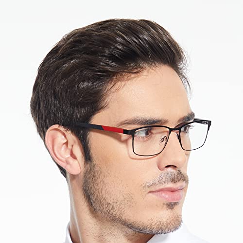 4 Pack Reading Glasses for Men, Blue Light Blocking Computer Readers, Anti UV Ray/Eye Strain/Glare, Metal Frame Eyeglasses with Pouches(200 Magnification Strength)
