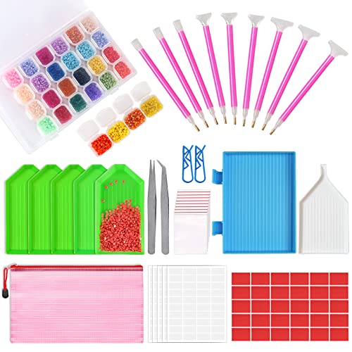 Outuxed 117pcs 5D DIY Diamond Painting Tools and Accessories Kits with Diamond Embroidery Box and Multiple Sizes Painting Pens for Adults to Make Art Craft