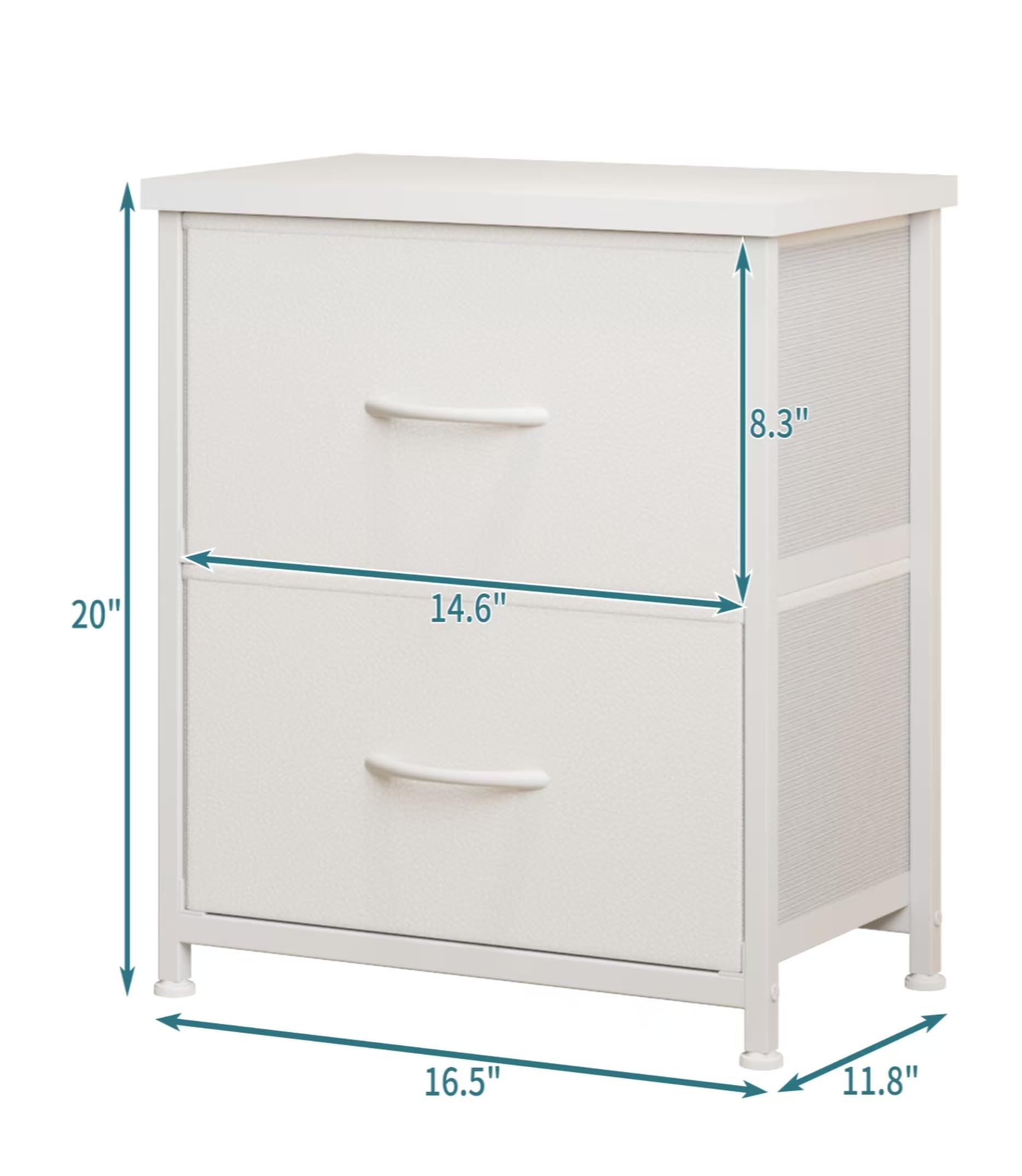 LUMTOK White Nightstand with Drawer, 2 Drawers Dresser for Bedroom, Small Night Stand and Dressers Sets Fabric Drawers, End Table Drawer Living Room (2PCS)