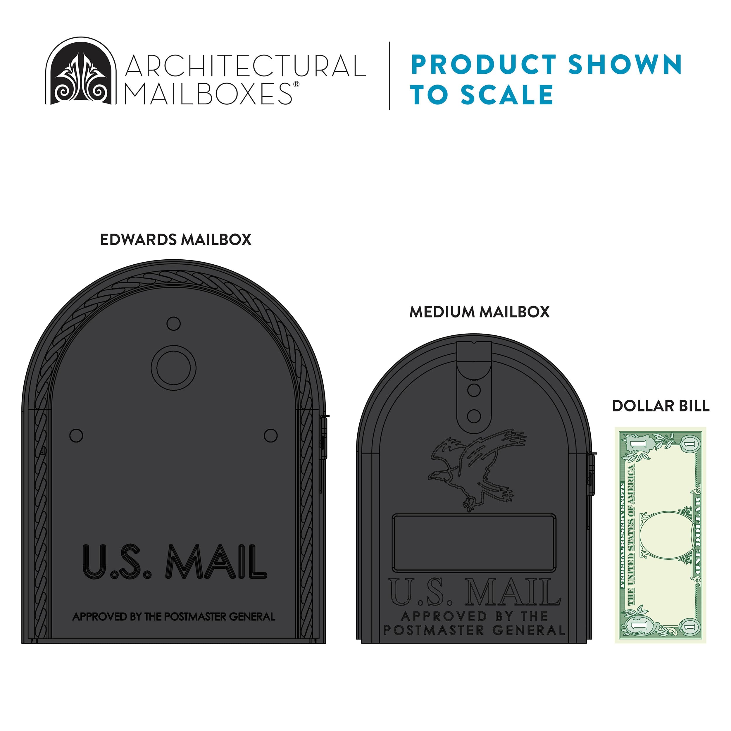 Architectural Mailboxes Edwards Galvanized Steel Post Mount Mailbox, Compatibility Code B, EM160BAM, Black, Large Capacity