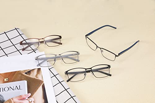 4 Pack Reading Glasses for Men, Blue Light Blocking Computer Readers, Anti UV Ray/Eye Strain/Glare, Metal Frame Eyeglasses with Pouches(200 Magnification Strength)