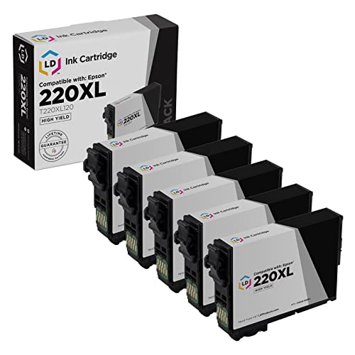 LD Products Remanufactured Replacement for Epson 220XL Ink Cartridges 220 XL T220XL120 High Yield (Black, 5-Pack) for XP-320, XP 420, XP-424, Workforce WF-2630, WF-2650, WF2660, WF-2750, WF-2760