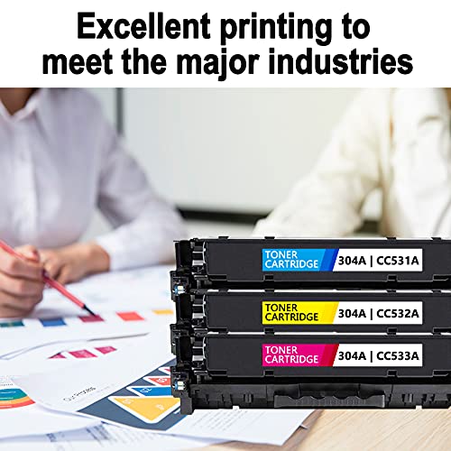 Compatible 304A CC531A CC532A CC533A Remanufactured Toner Cartridge Replacement for HP CP2025dn CP2025x CP2025 CP2025n CM2320n CM2320fxi CM2320nf Printer (3 Pack, 1C+1M+1Y).