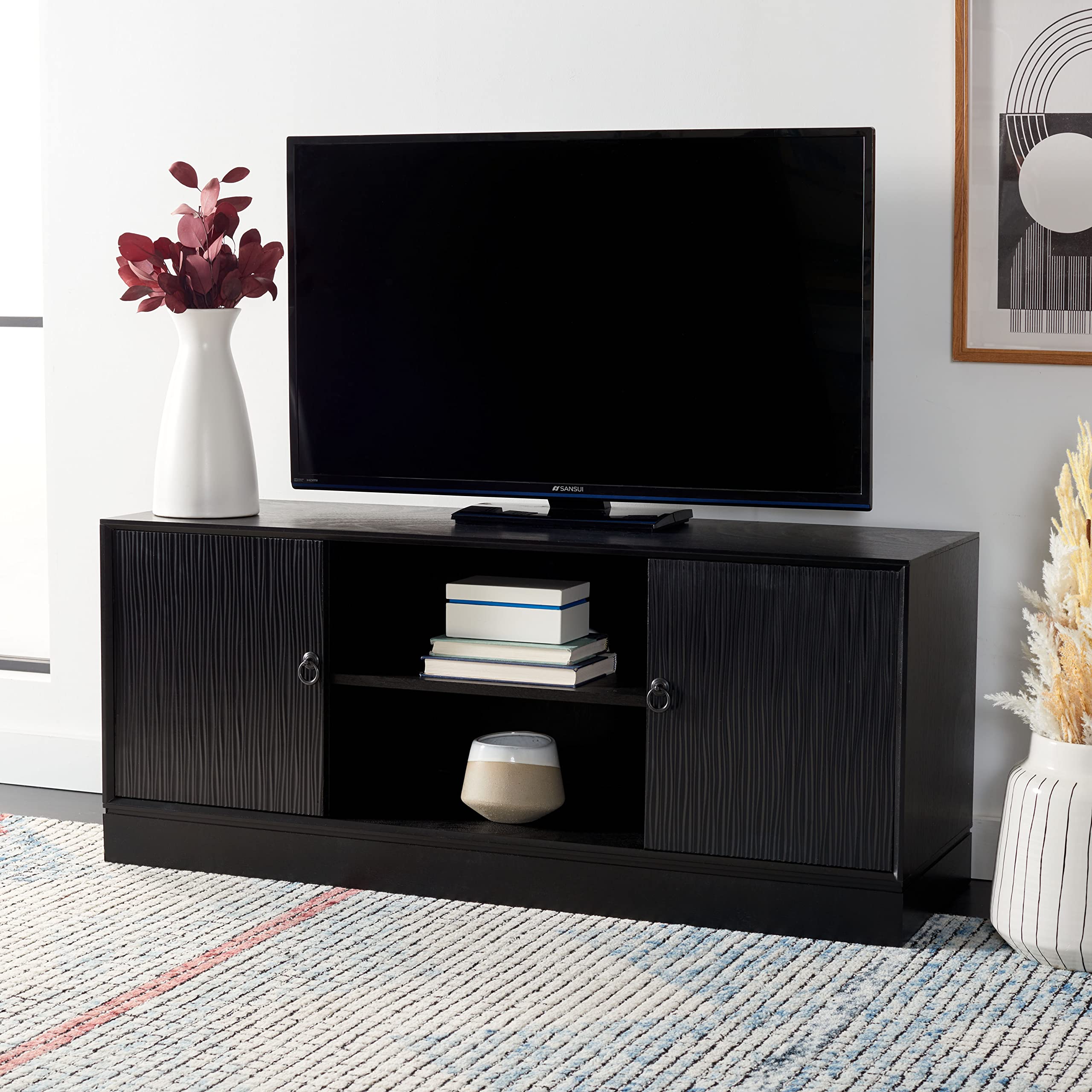SAFAVIEH Home Collection Aliyah Black 2-Door 1-Shelf Entertainment Media Stand up to 55" Flatscreen TV