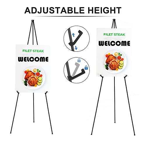 Artist Easel Stand for Display Wedding Sign & Poster - 63 Inches Tall Easle for Display Holder - Portable Collapsable Poster Easel - Floor Adjustable Metal Painting Easels Tripod Black