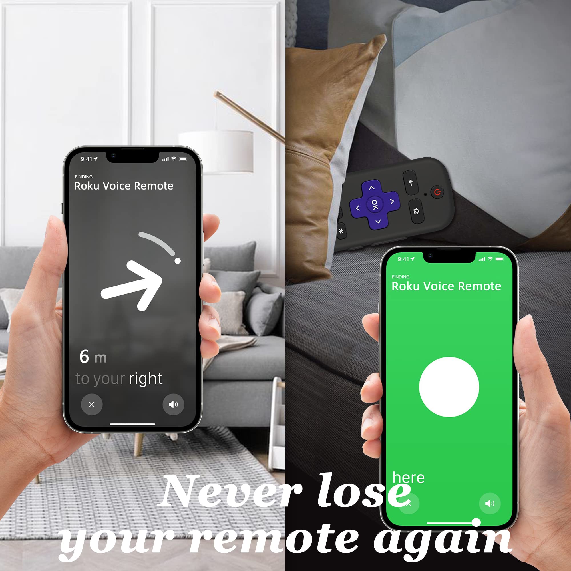 Seltureone 2 in 1 Remote Cover with AirTag Holder for Roku - Silicone Protective Case, Anti Slip Shock Absorption Washable, Black