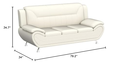 US Pride Furniture Michael Collection Modern Style Faux Leather Couch-Versatile 3 Seater Accent Piece for Living Room, Bedroom or Office-Comfortable Design and Elegant Look, 79" Sofa, Snowy White