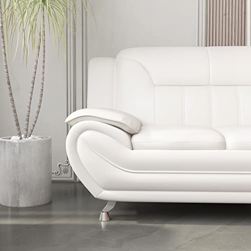 US Pride Furniture Michael Collection Modern Style Faux Leather Couch-Versatile 3 Seater Accent Piece for Living Room, Bedroom or Office-Comfortable Design and Elegant Look, 79" Sofa, Snowy White
