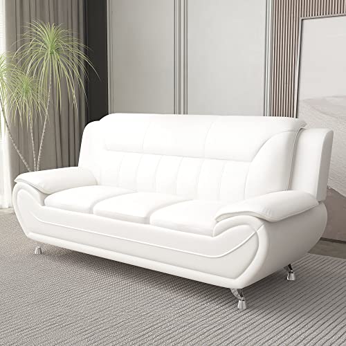 US Pride Furniture Michael Collection Modern Style Faux Leather Couch-Versatile 3 Seater Accent Piece for Living Room, Bedroom or Office-Comfortable Design and Elegant Look, 79" Sofa, Snowy White