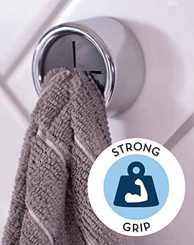 S&T INC. Round Adhesive Push Towel Hooks for Kitchen, Hand and Dish Towels, Grey, 4 Pack